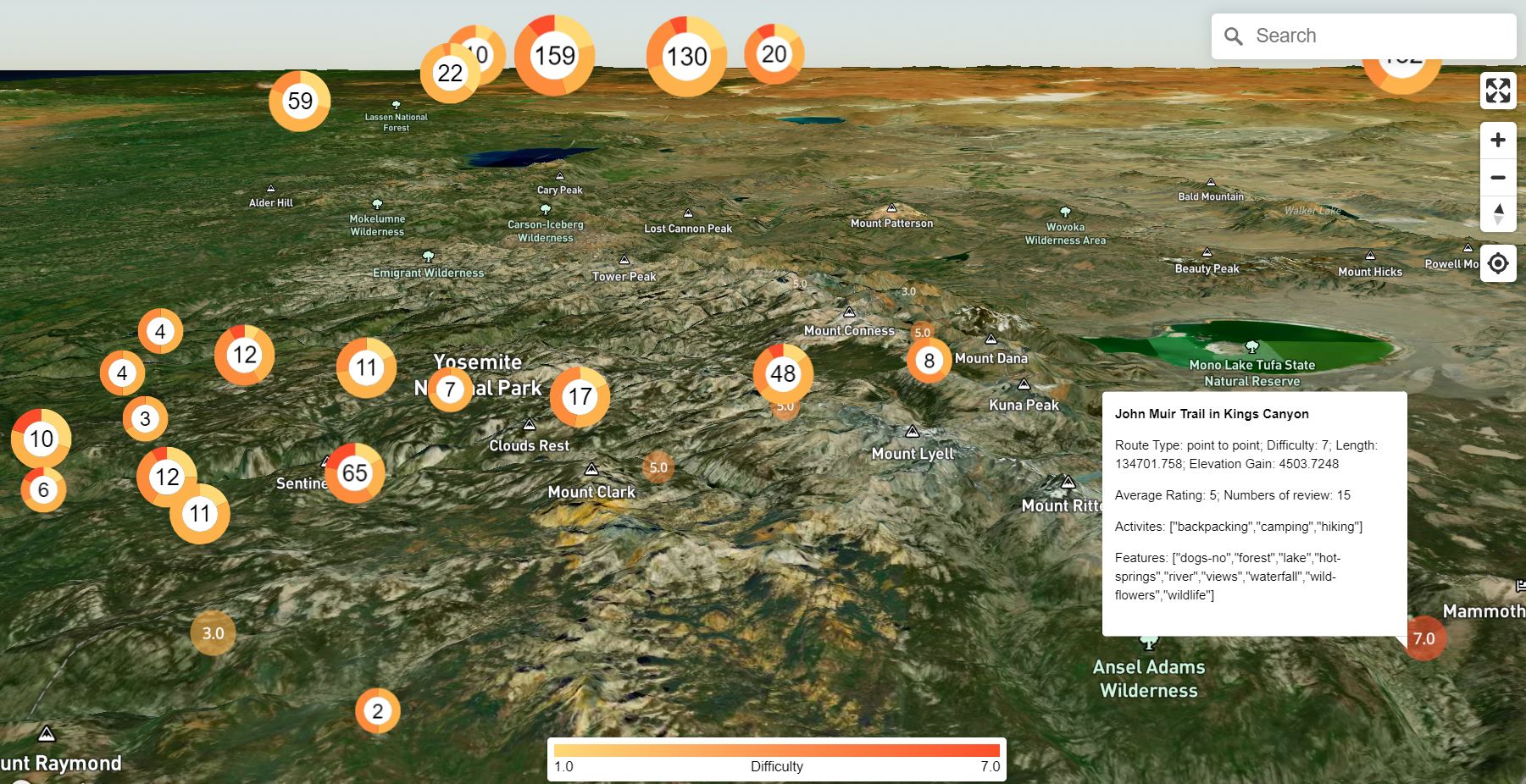 3D map of all hiking trails in the US